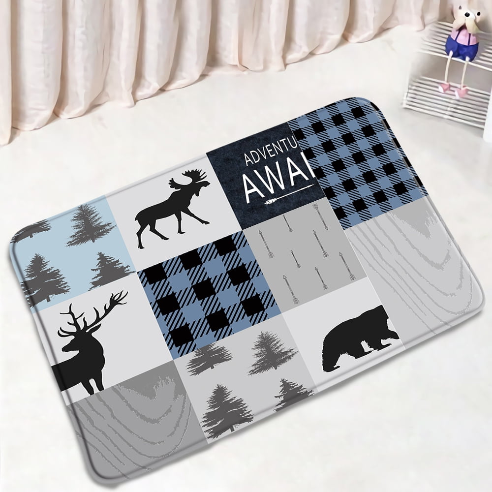 Cabin Splicing Bath Mats Set Bear Elk Farm Animal Buffalo Plaid Home ...