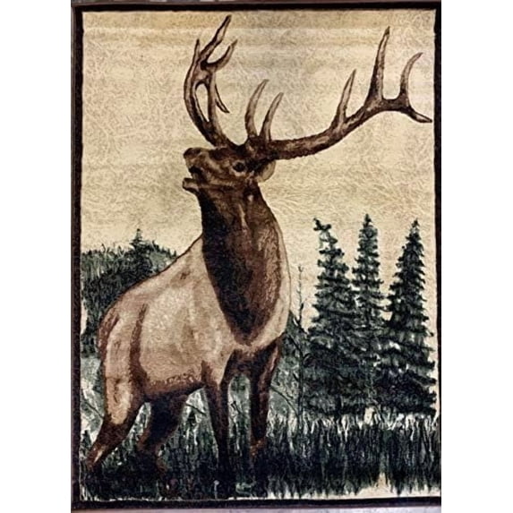 Cabin Style Area Rug County Wildlife Deer Elk Lodge Design 378 (3 Feet ...