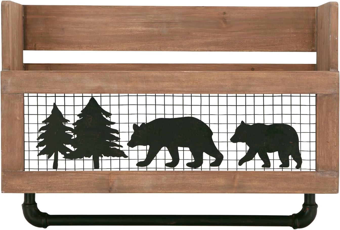 Cabin Style Hanging Towel Rack with Bar Farmhouse Wooden Floating Shelf ...