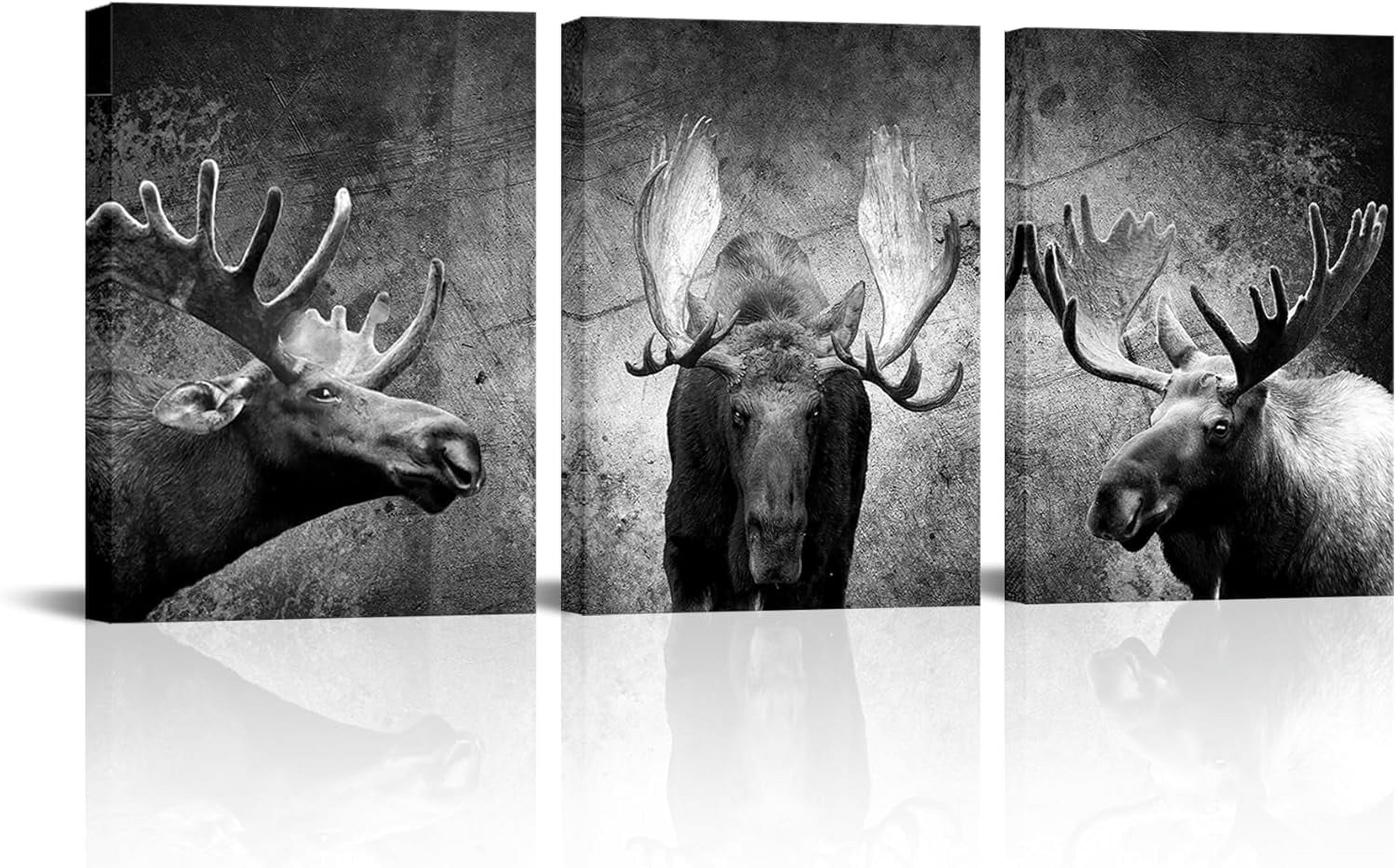 Cabin Wall Decor - Rustic Wildlife Moose Wall Art Black And White Elk ...