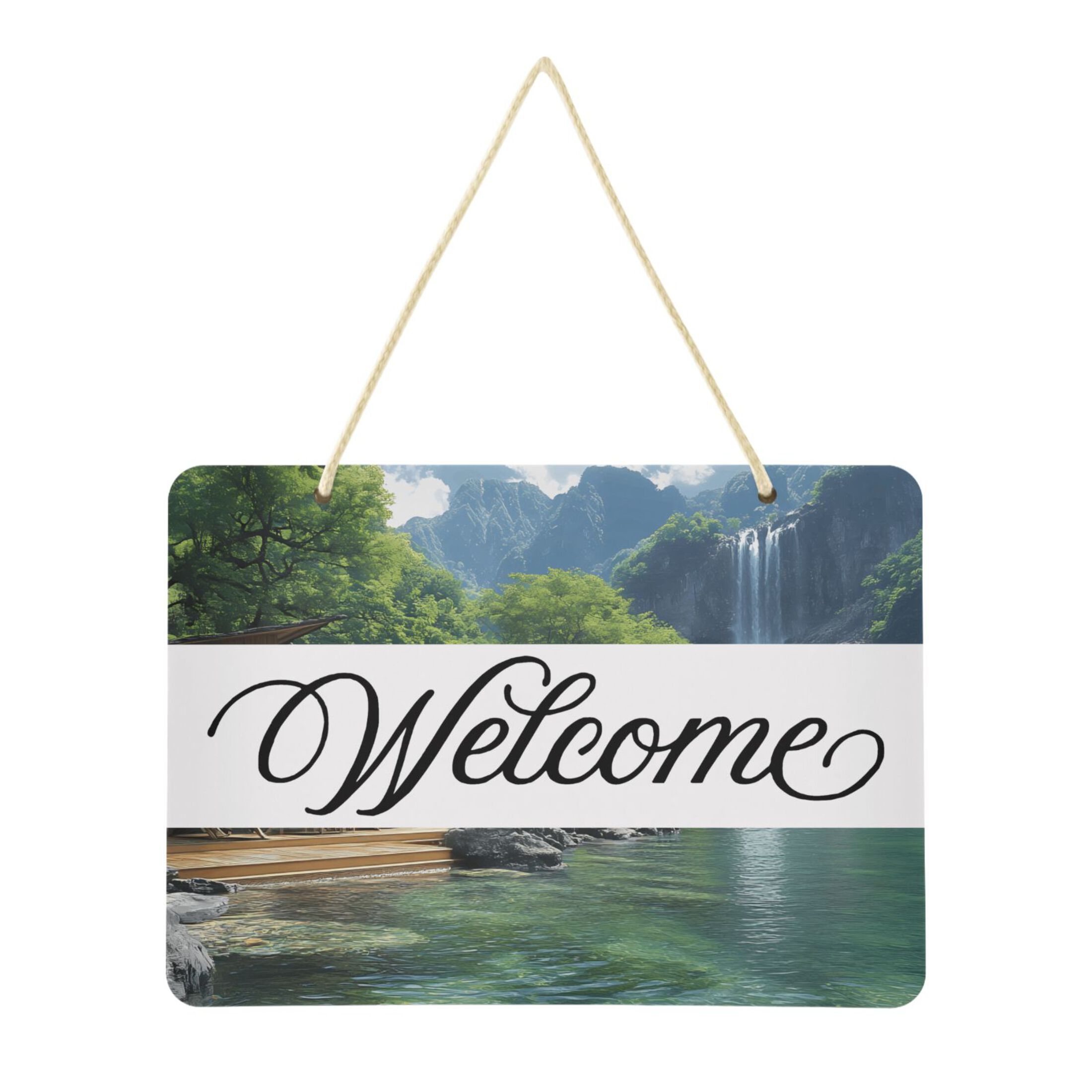 Cabin by Lake Welcome Sign Front Door PVC 14x10 inch Hanger Hello Sign ...