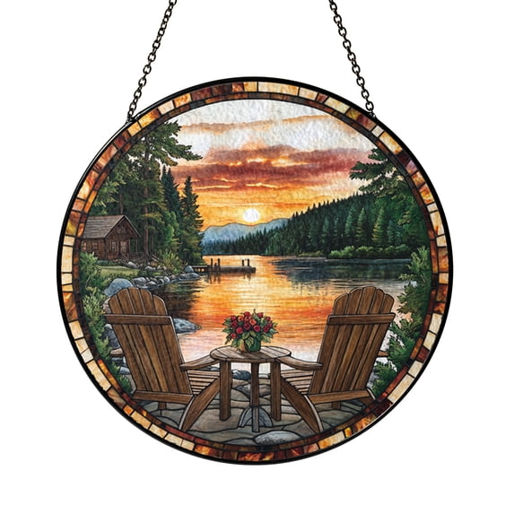 Cabin by the Lake Stained Glass Style Window Suncatcher - Walmart.com