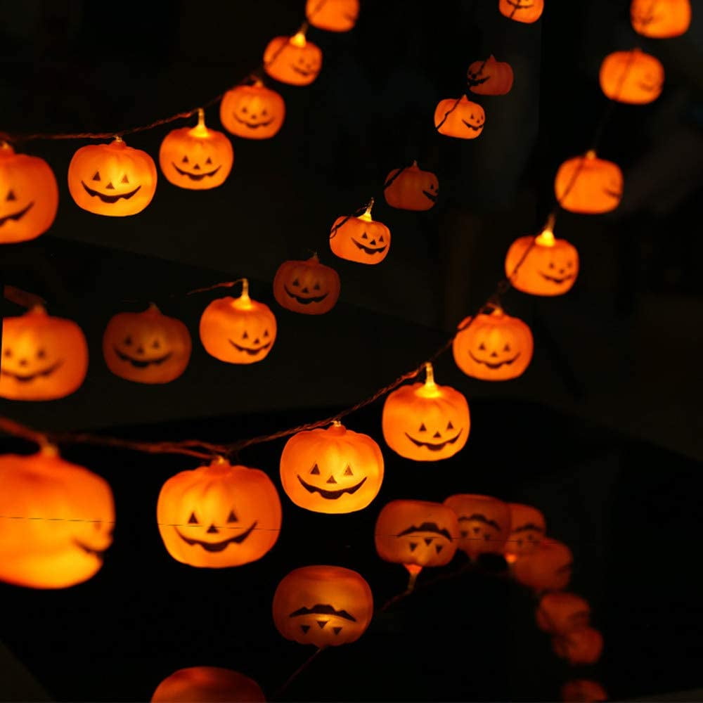 Battery-Powered LED Halloween Pumpkin String Lights for Home & Outdoor ...