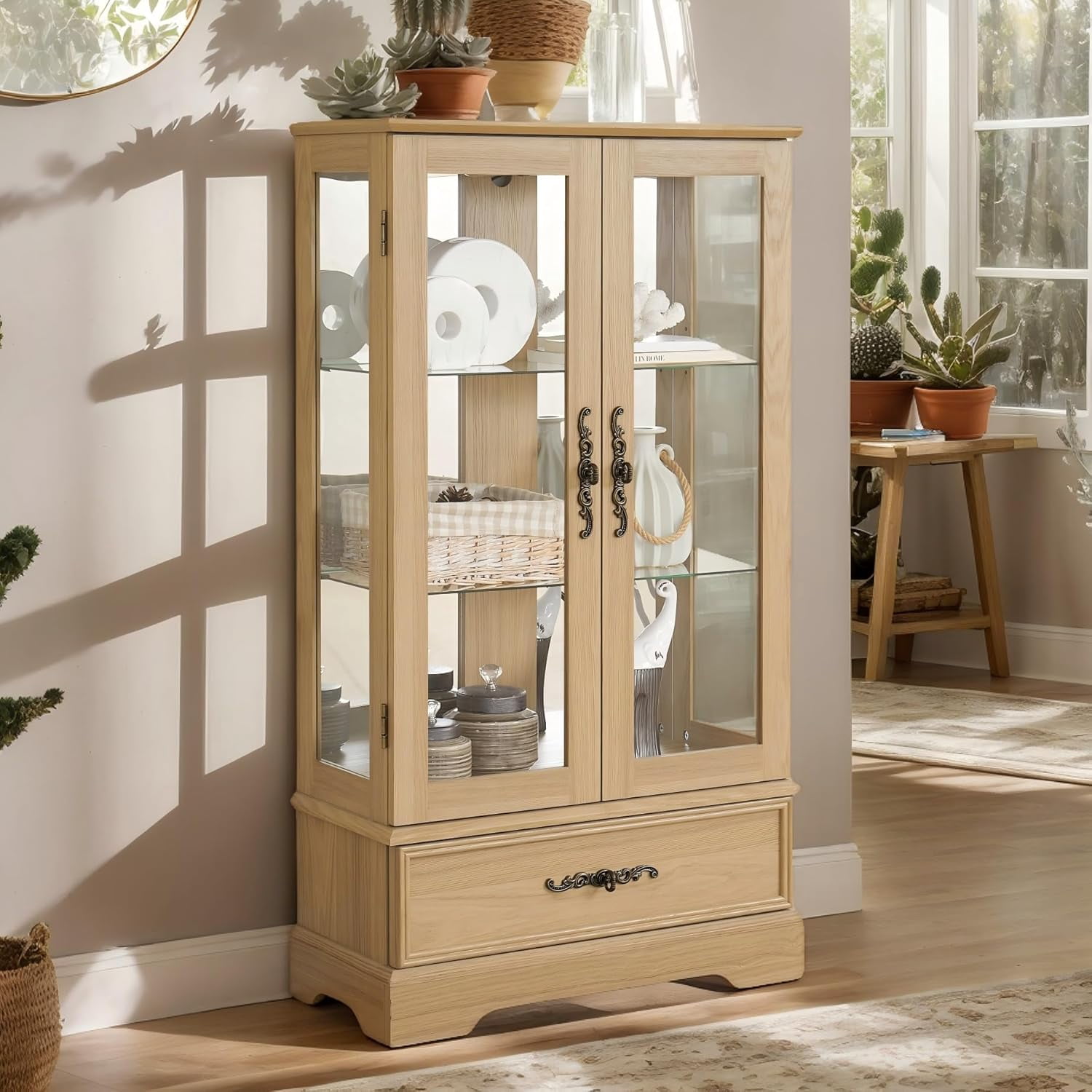 Cabinet 47" H Vintage Glass Display Cabinet with 3-Tier Adjustable ...