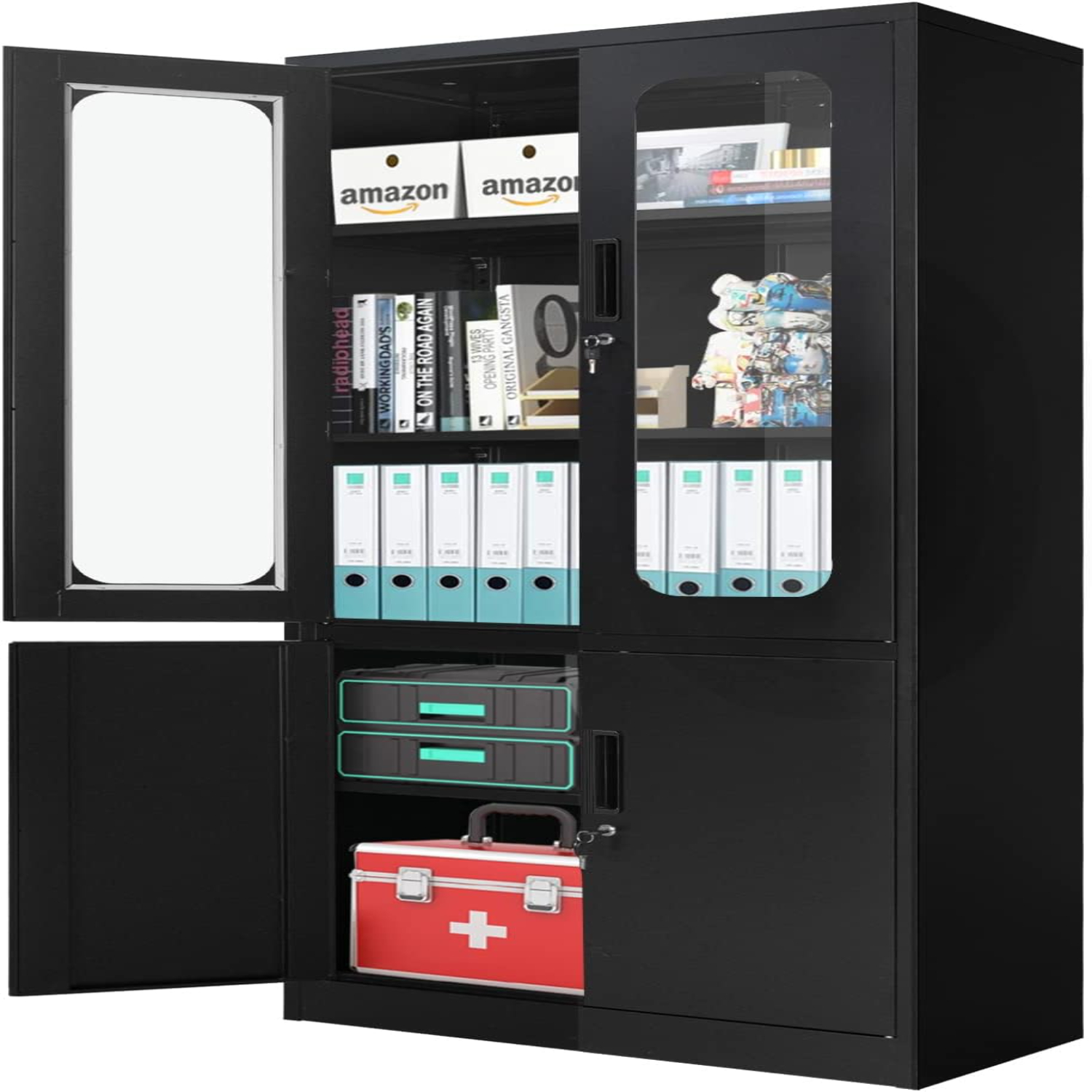 Cabinet 72\u201DH Garage Steel Locking Cabinet with Doors and 4 ...