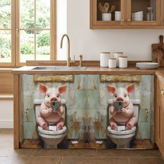 Cabinet Curtain 28''W x 51''L, Bathroom Pig Under Sink Curtain Drapes ...