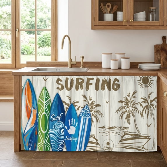 Cabinet Curtain 28''W x 51''L,Beach Surfboard Under Sink Curtain Drapes ...