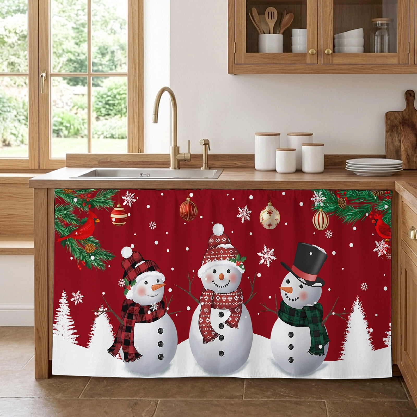 Cabinet Curtain 28''W x 51''L,Christmas Snowman Under Sink Curtain ...