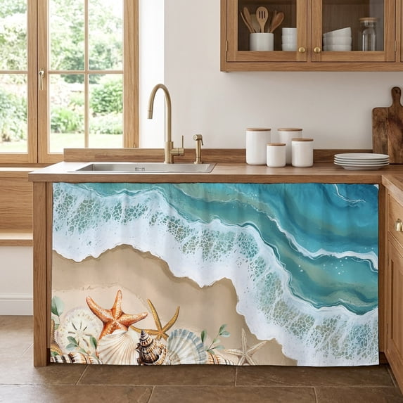 Cabinet Curtain 28''W x 51''L, Coastal Beach Ocean Under Sink Curtain ...