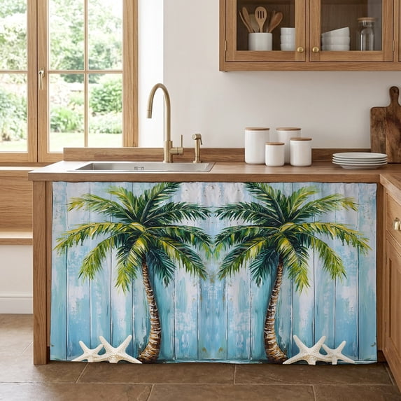 Cabinet Curtain 28''W x 51''L,Coastal Beach Tree Under Sink Curtain ...