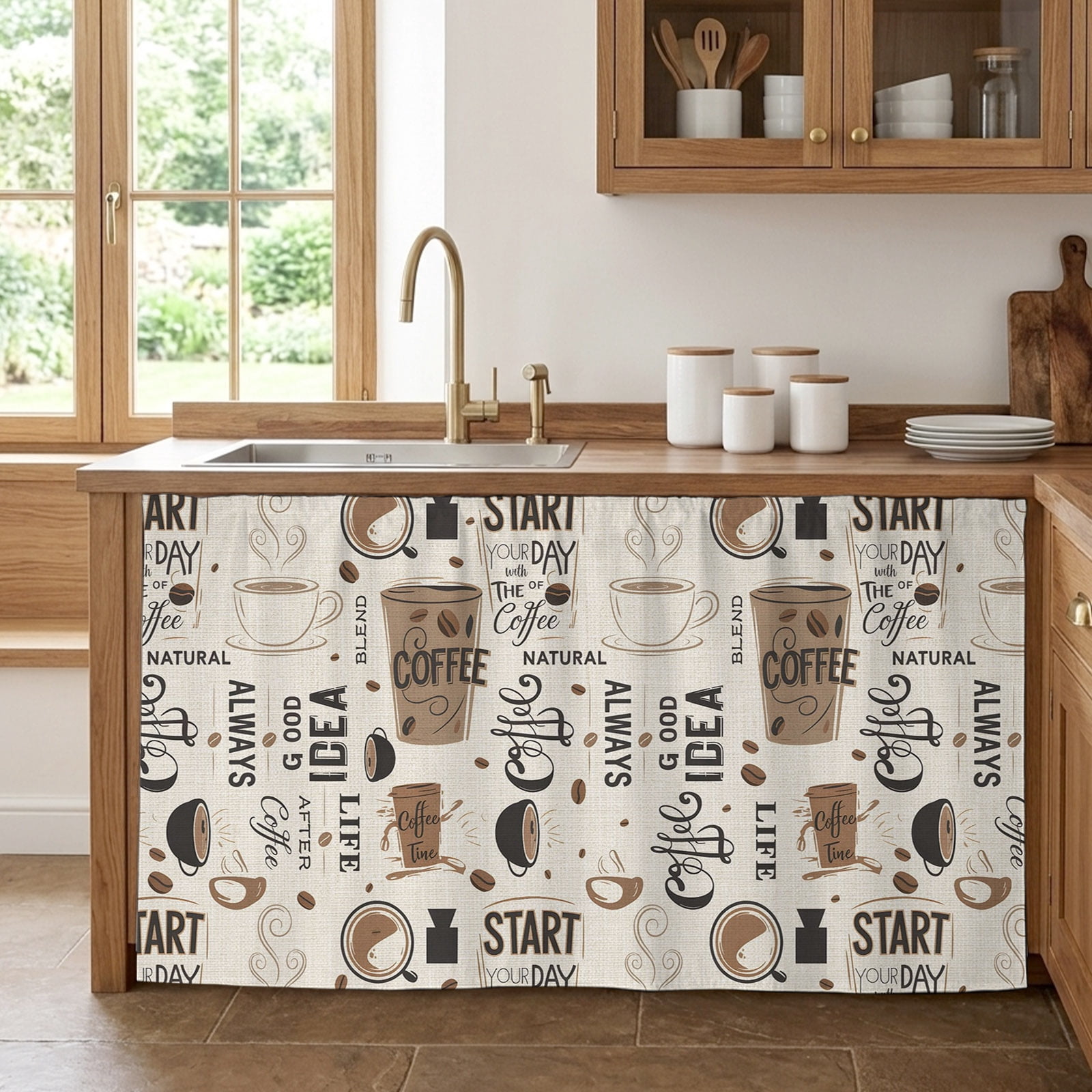 Cabinet Curtain 28''W x 51''L, Coffee Under Sink Curtain Drapes, Brown ...