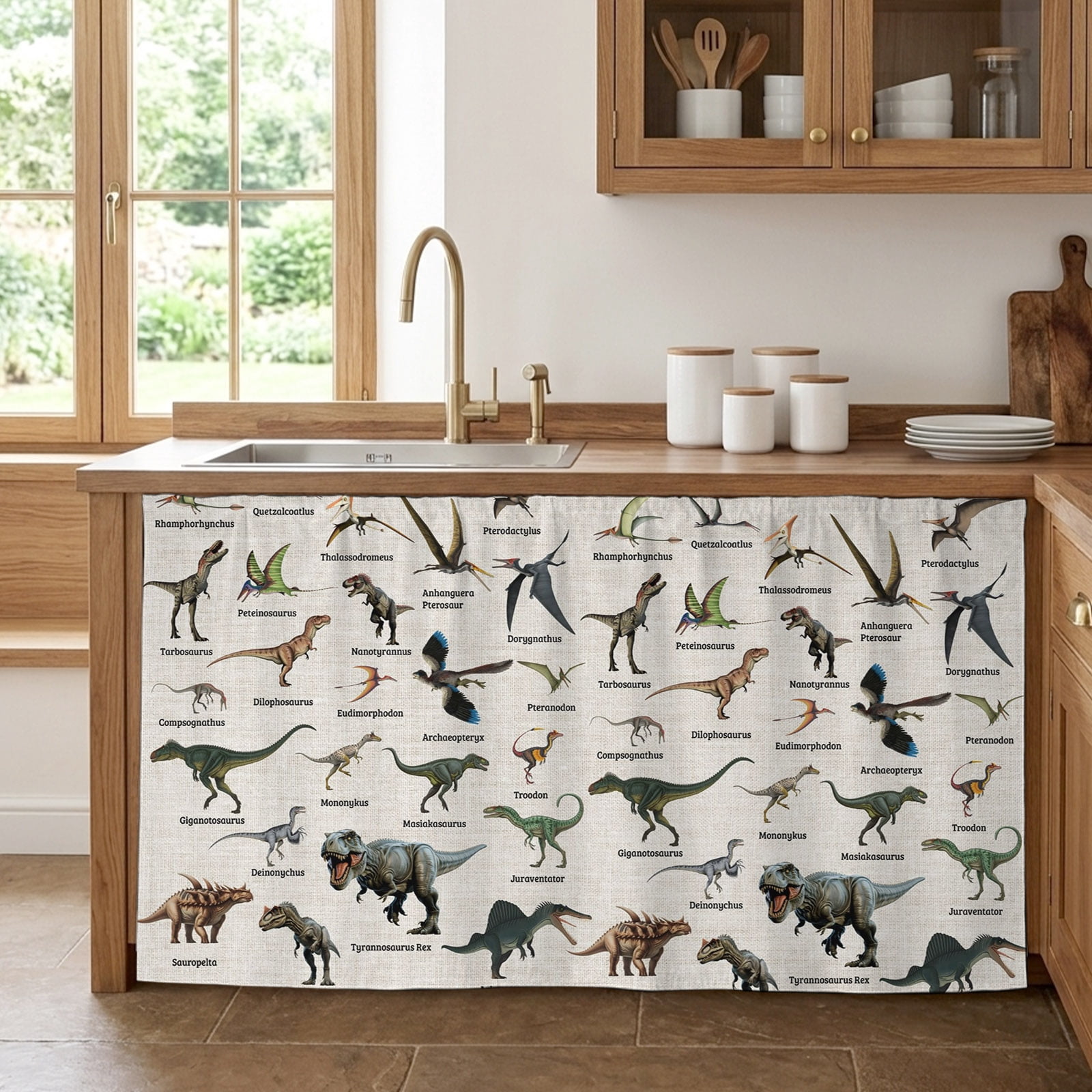 Cabinet Curtain 28''W x 51''L, Dinosaurs Under Sink Curtain Drapes ...