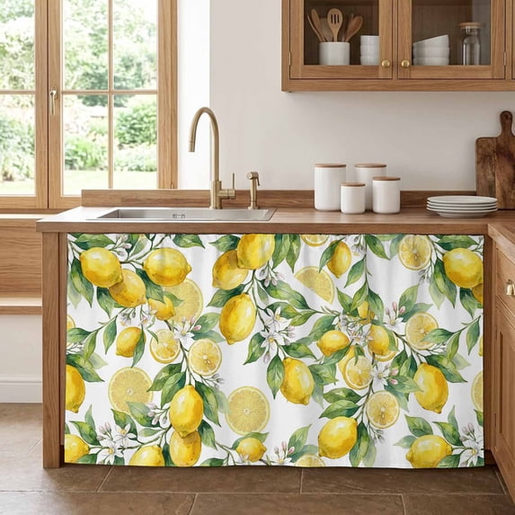 Cabinet Curtain 28''W x 51''L,Lemon Under Sink Curtain Drapes,Yellow ...