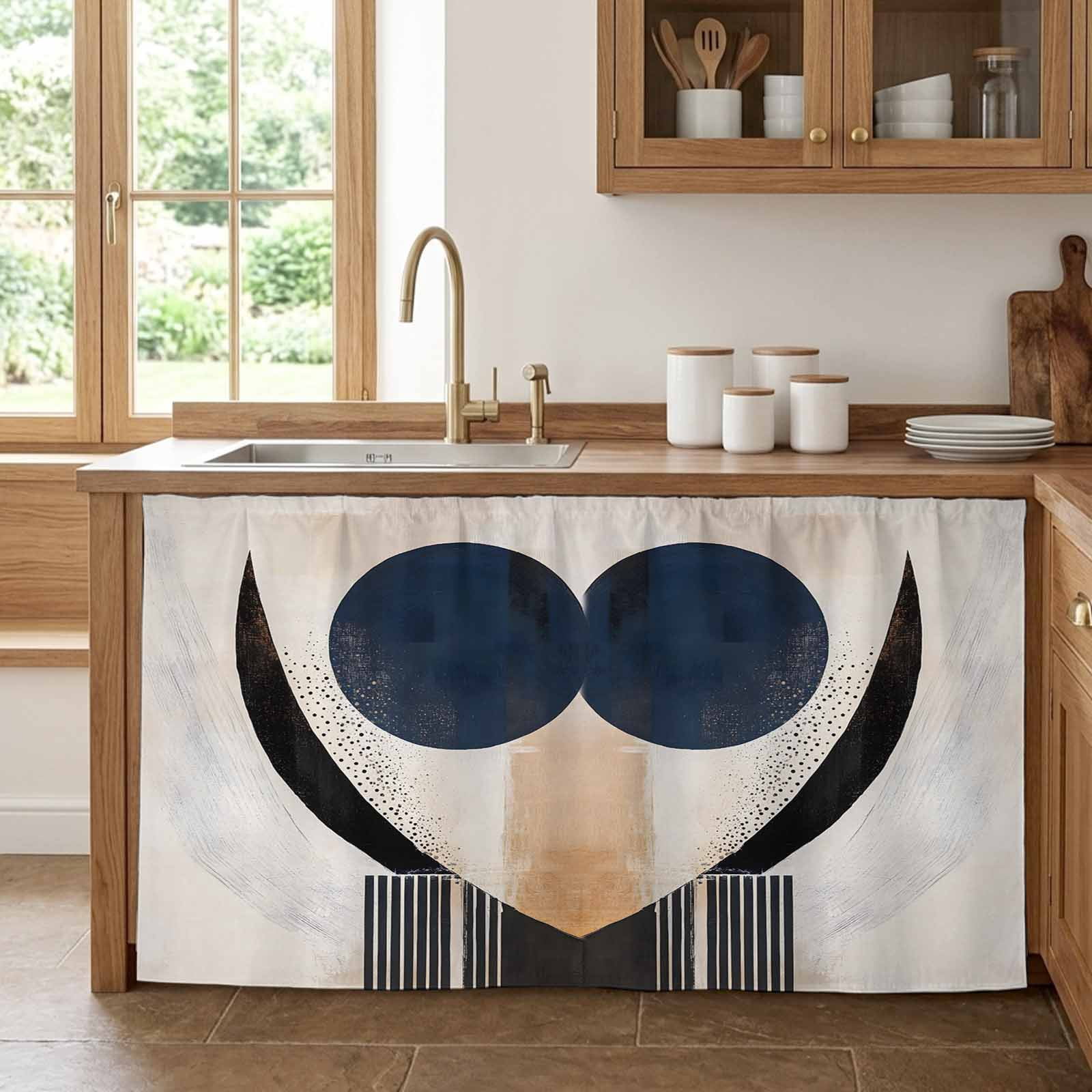 Cabinet Curtain 28''W x 51''L,Navy Blue Black Abstract Art Under Sink ...