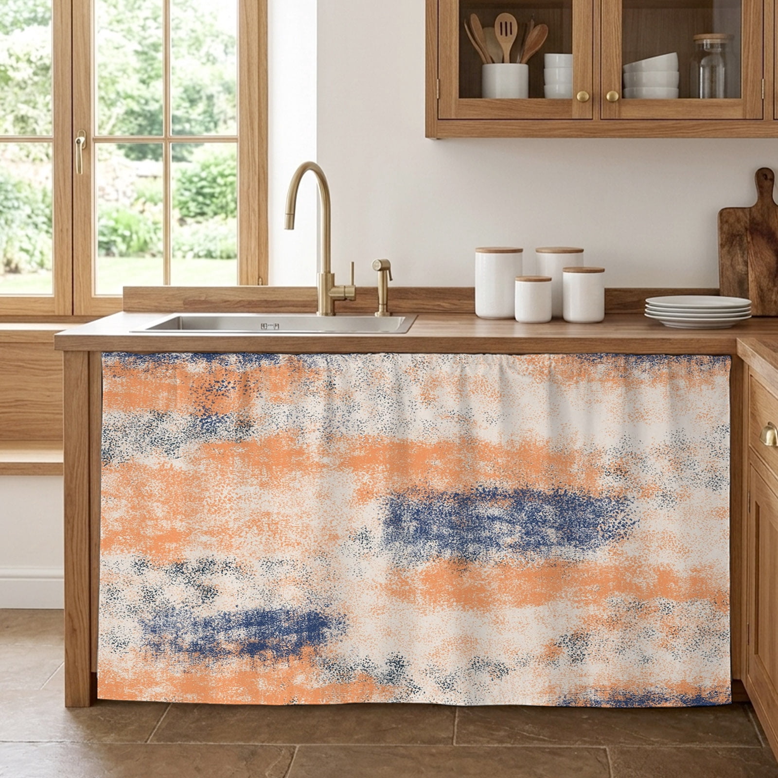Cabinet Curtain 28''W x 51''L, Orange Blue Under Sink Curtain Drapes ...