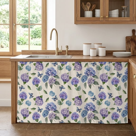 Cabinet Curtain 28''W x 51''L, Purple Blue Hydrangea Under Sink Curtain ...