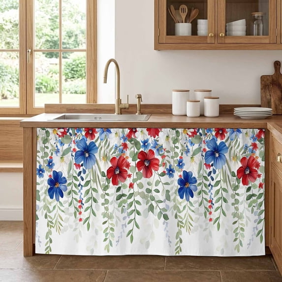 Cabinet Curtain 28''W x 51''L,Red Blue Flowers 4th of July Under Sink ...