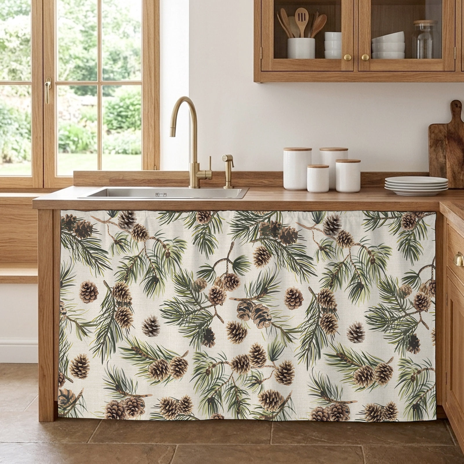 Cabinet Curtain 28''W x 51''L, Sage Green Christmas Under Sink Curtain ...