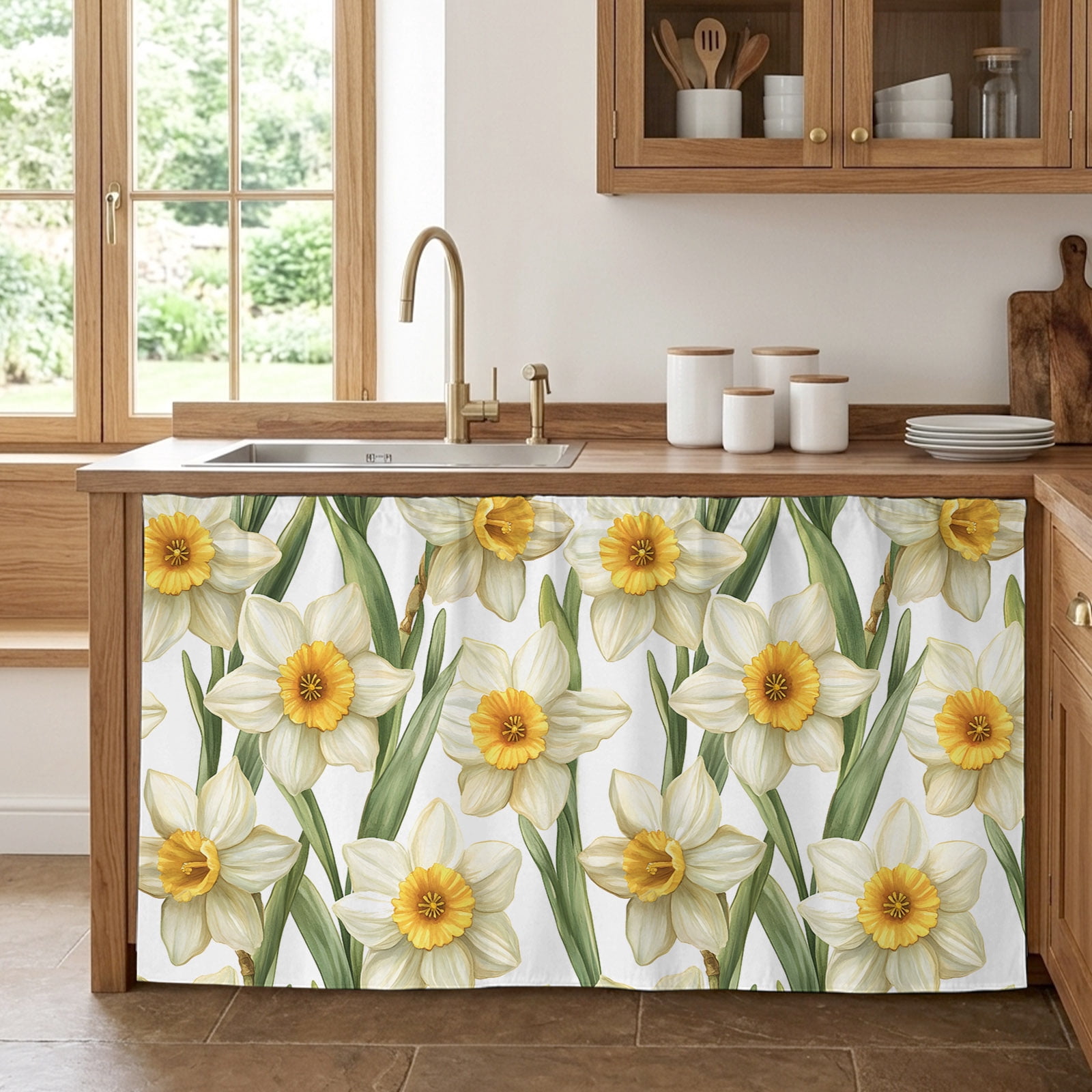 Cabinet Curtain 28''W x 51''L, Spring Flowers Under Sink Curtain Drapes ...
