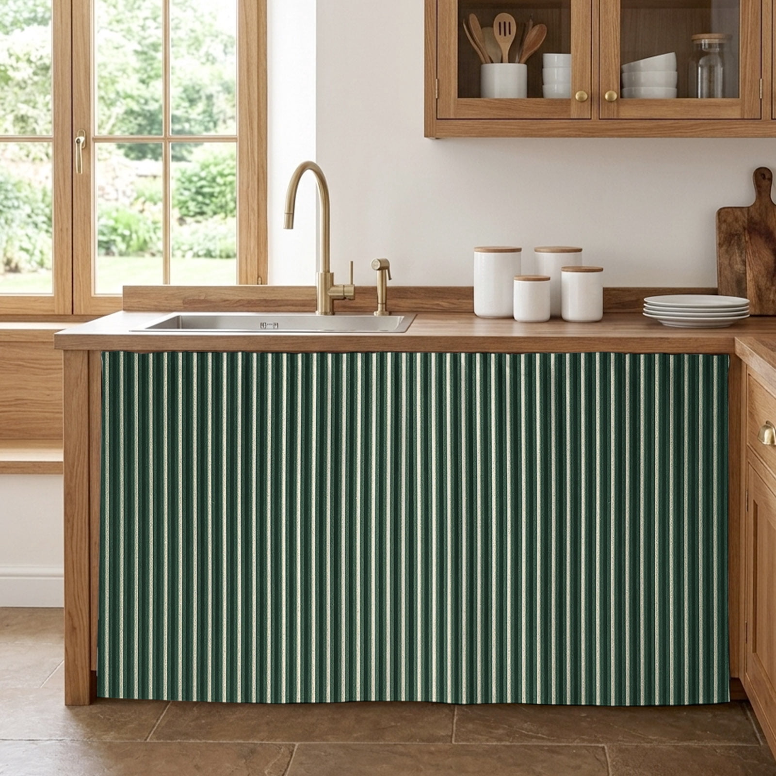 Cabinet Curtain 28''W x 51''L, Teal Striped Under Sink Curtain Drapes ...