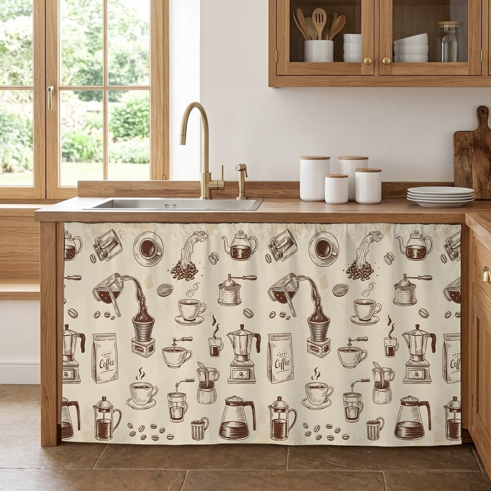 Cabinet Curtain 28''W x 51''L,Vintage Cafe Under Sink Curtain Drapes ...