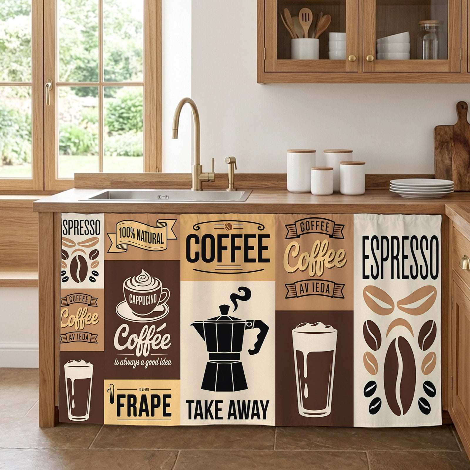 Cabinet Curtain 28''W x 51''L, Vintage Coffee Under Sink Curtain Drapes ...