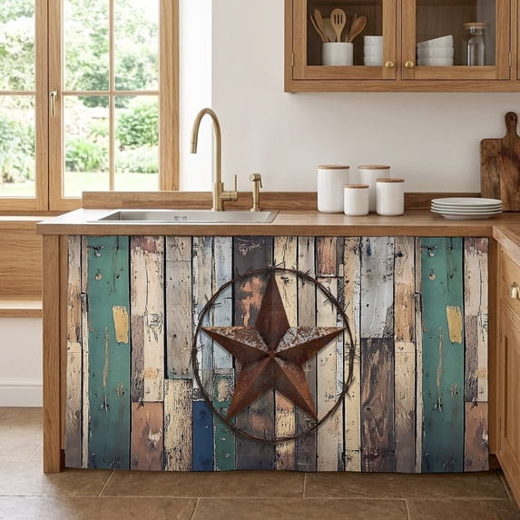 Cabinet Curtain 28''W x 51''L, Western Texas Stars Under Sink Curtain ...