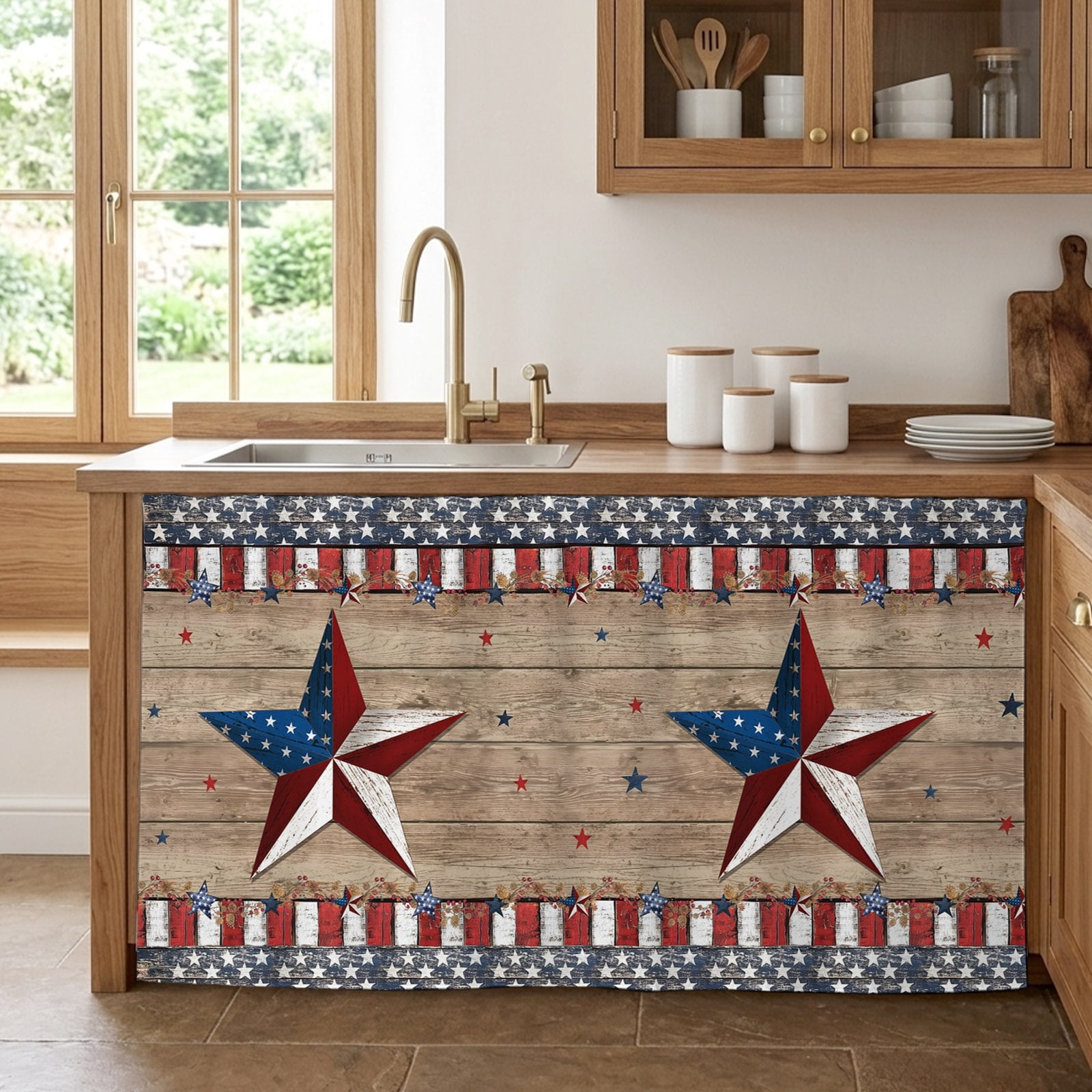 Cabinet Curtain 32''W x 55''L, Anniversary USA Flag Under Sink Curtain ...