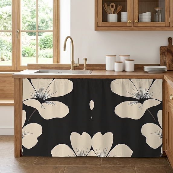 Cabinet Curtain 32''W x 55''L, Beige Floral Silhouette Under Sink ...