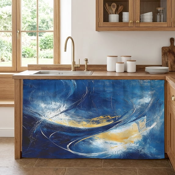 Cabinet Curtain 32''W x 55''L, Blue Yellow Abstract Under Sink Curtain ...