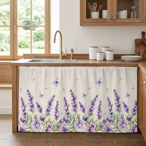 Cabinet Curtain 32''W x 55''L,Botanical Lavender Floral Under Sink ...