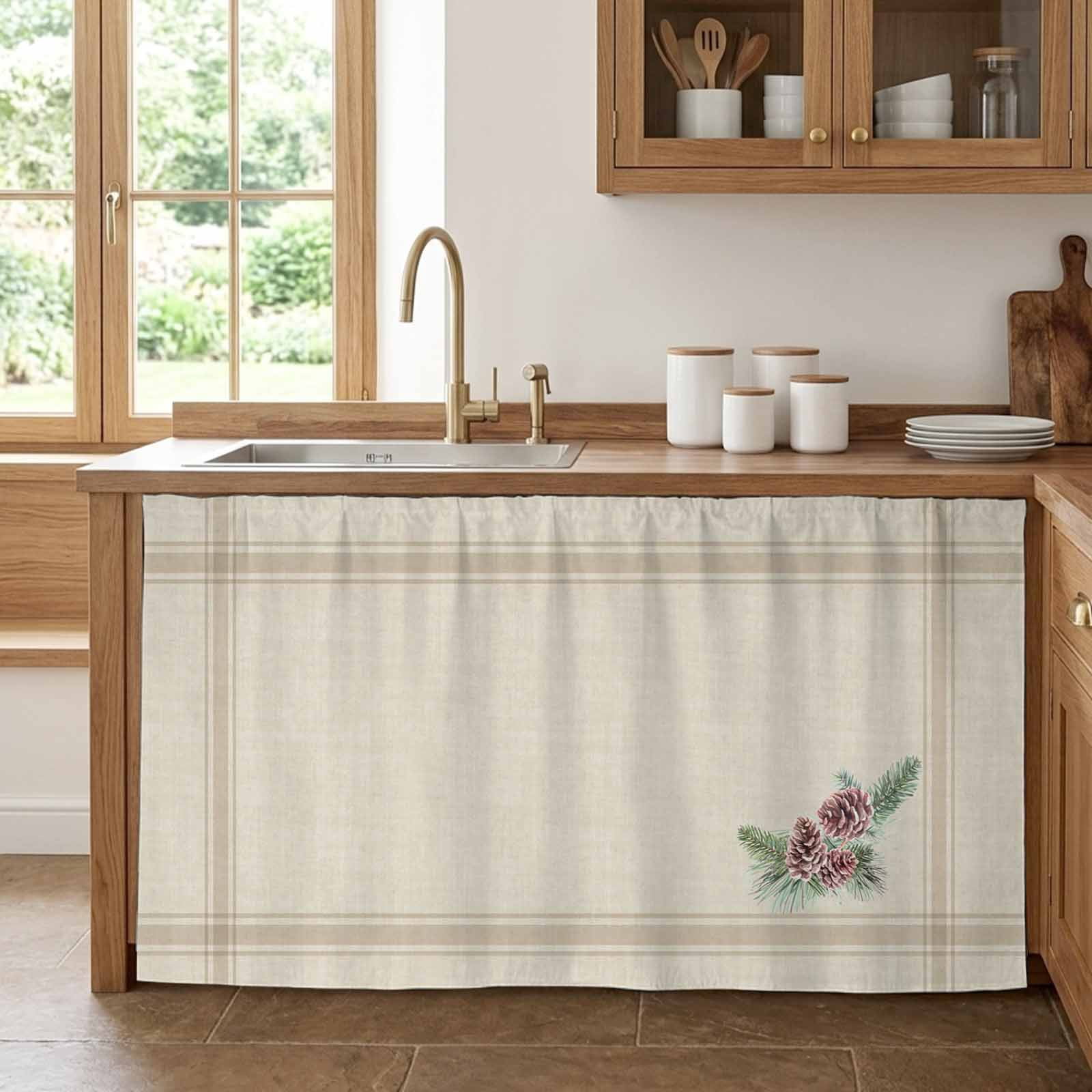 Cabinet Curtain 32''W x 55''L, Christmas Under Sink Curtain Drapes ...