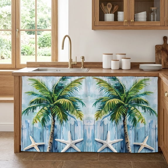 Cabinet Curtain 32''W x 55''L,Coastal Beach Under Sink Curtain Drapes ...