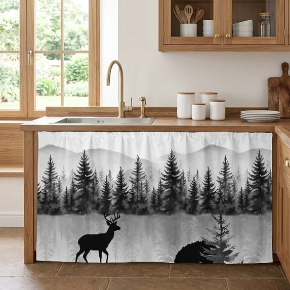 Cabinet Curtain 32''W x 55''L,Deer Forest Under Sink Curtain Drapes ...