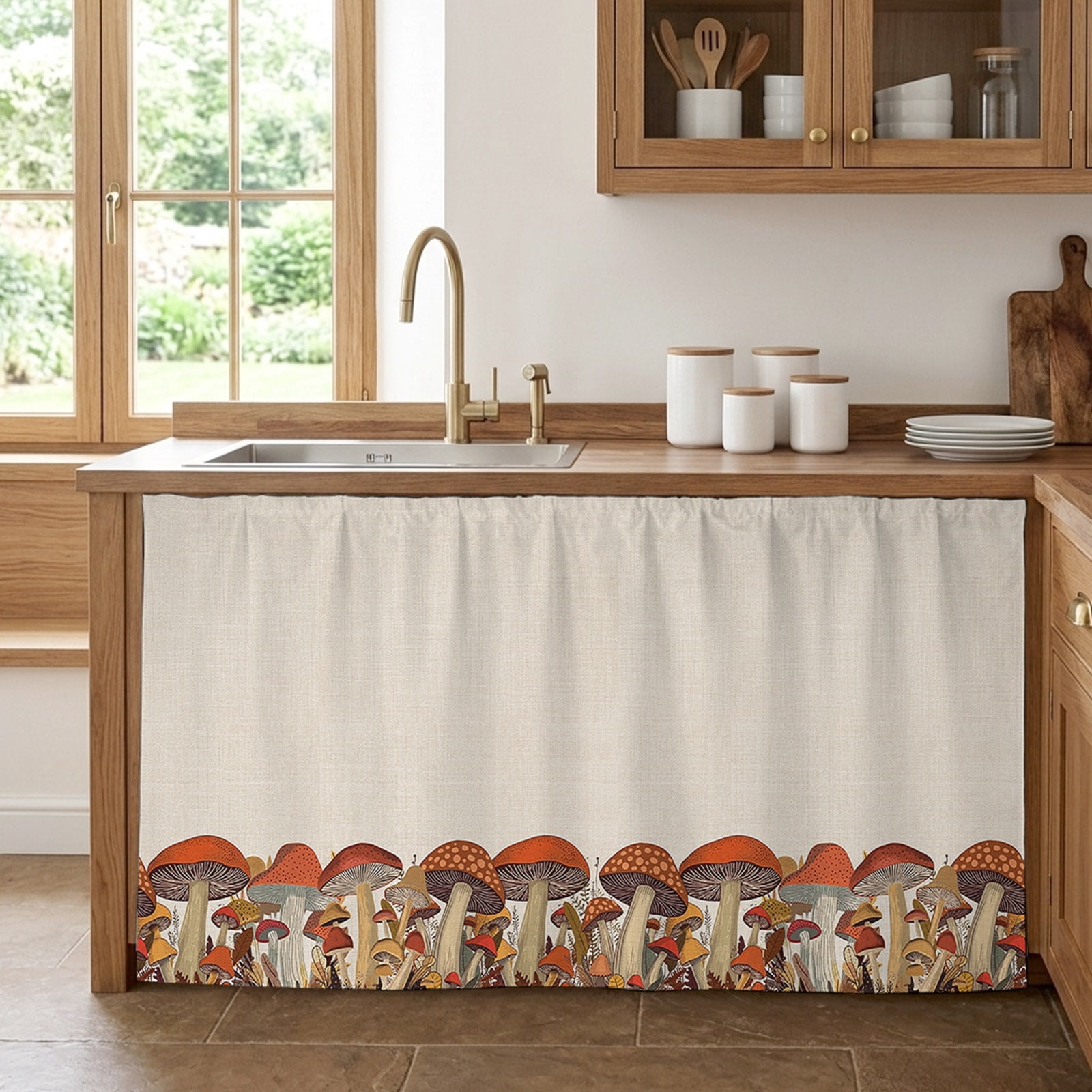 Cabinet Curtain 32''W x 55''L, Fall Mushroom Under Sink Curtain Drapes ...