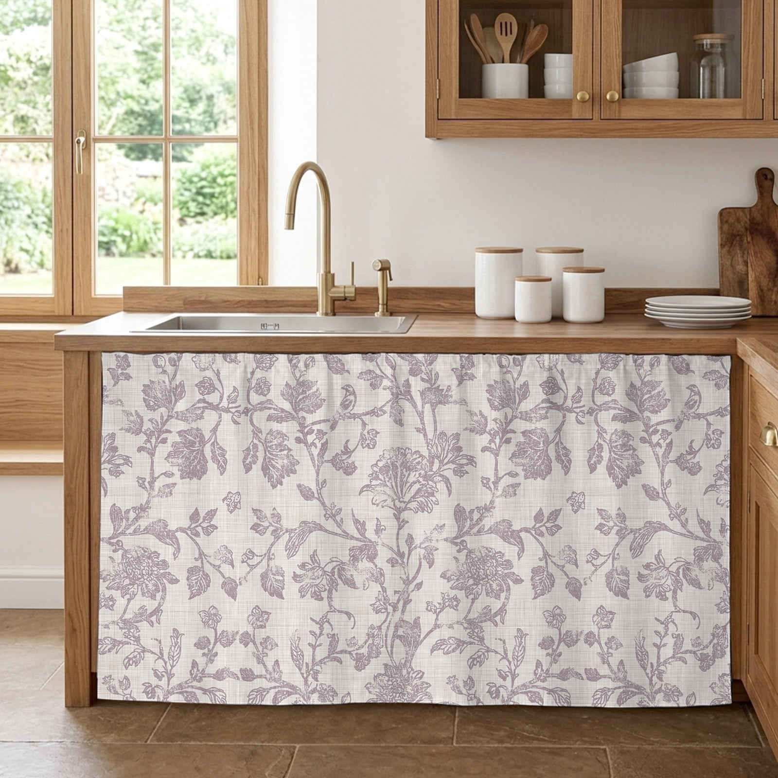 Cabinet Curtain 32''W x 55''L, Farmhouse Flower Under Sink Curtain ...