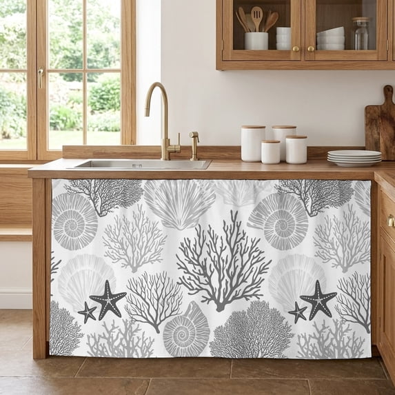 Cabinet Curtain 32''W x 55''L, Grey Coastal Under Sink Curtain Drapes ...