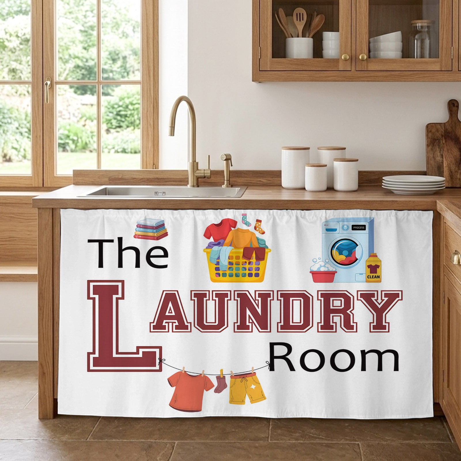 Cabinet Curtain 32''W x 55''L, Laundry Room Under Sink Curtain Drapes ...