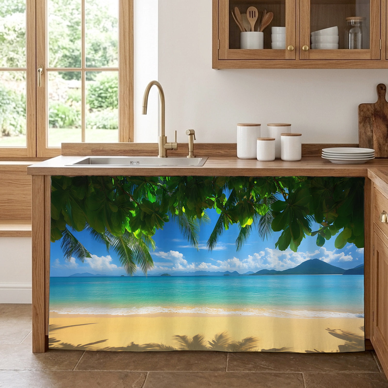 Cabinet Curtain 32''W x 55''L,Ocean Beach Under Sink Curtain Drapes ...