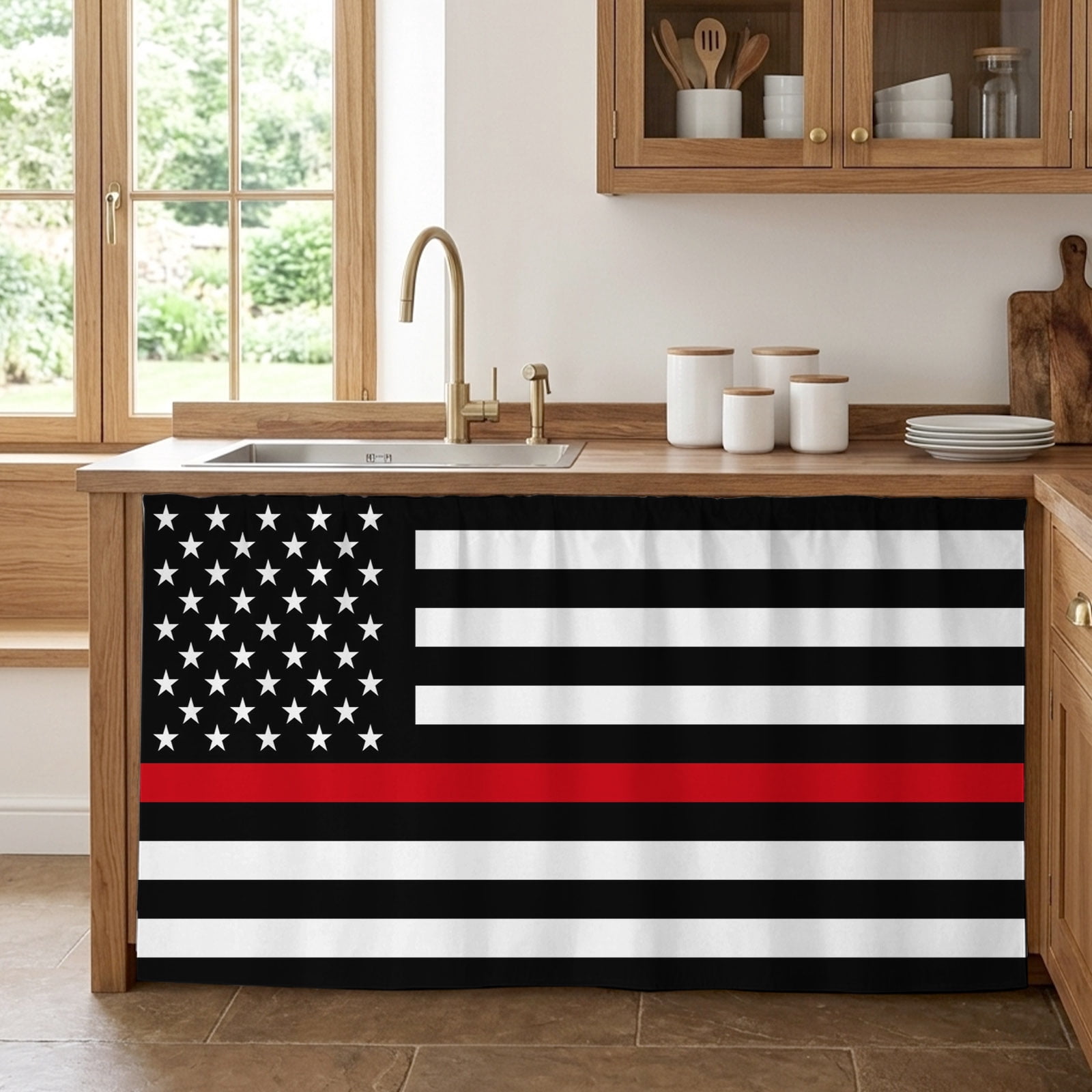 Cabinet Curtain 32''W x 55''L, Red American Flag Under Sink Curtain ...