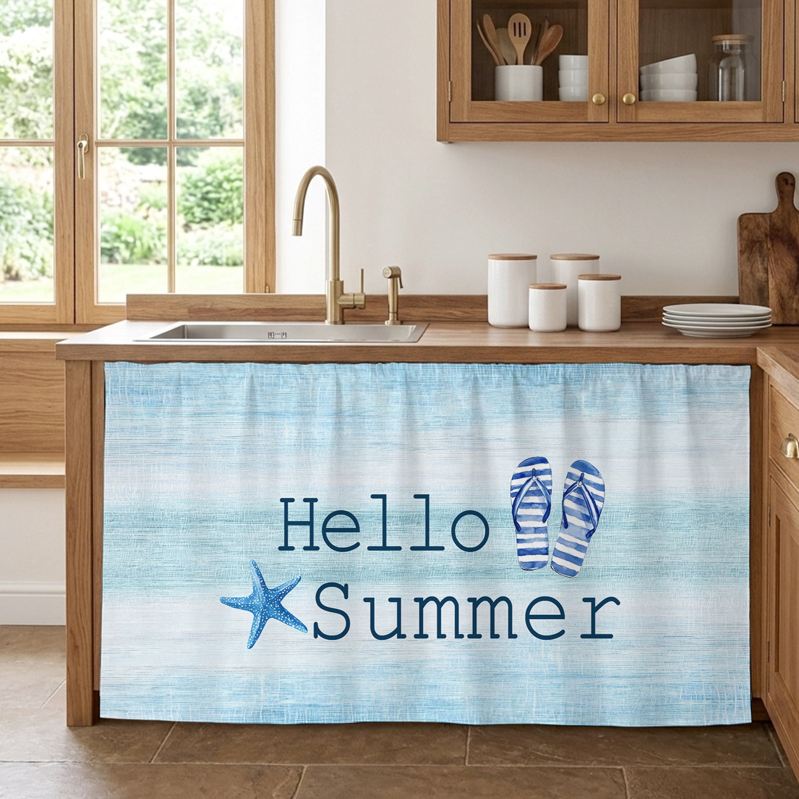 Cabinet Curtain 32''W x 55''L, Summer Flip Flops Under Sink Curtain ...