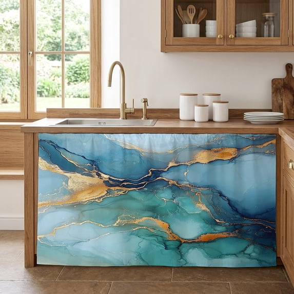 Cabinet Curtain 32''W x 55''L, Turquoise Blue Under Sink Curtain Drapes ...