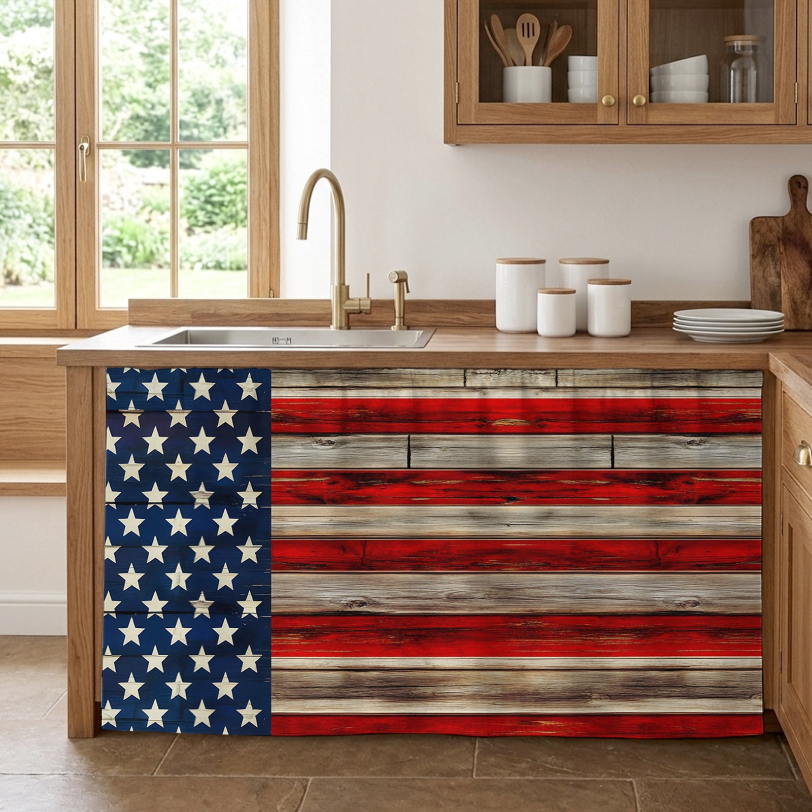 Cabinet Curtain 32''W x 55''L, Vintage American Flag Under Sink Curtain ...