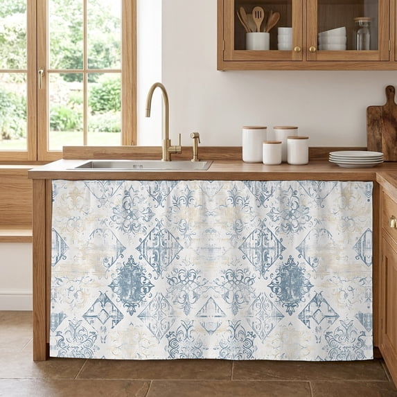 Cabinet Curtain 32''W x 55''L, Vintage Boho Abstract Under Sink Curtain ...