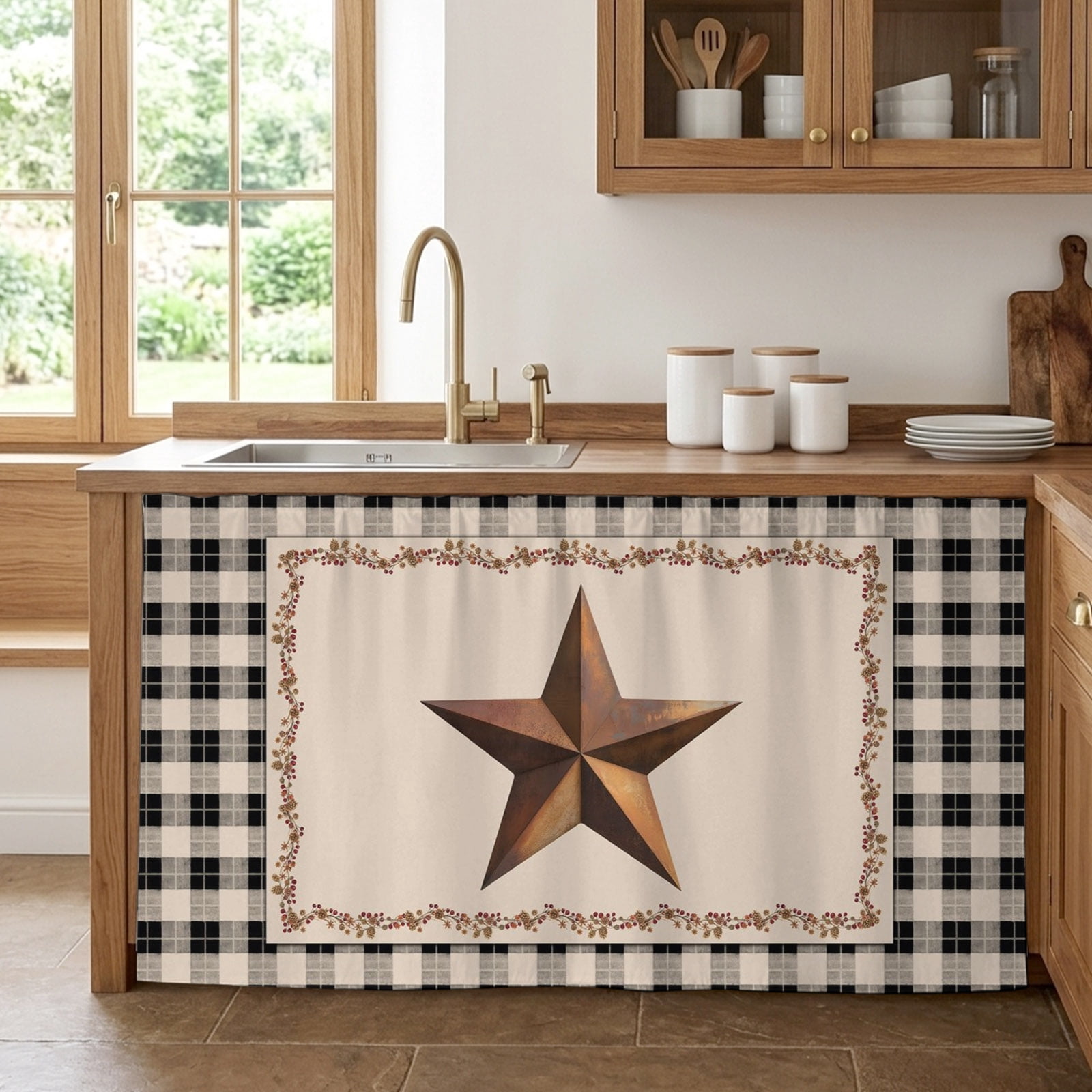 Cabinet Curtain 32''W x 55''L,Western Texas Star Retro Under Sink ...
