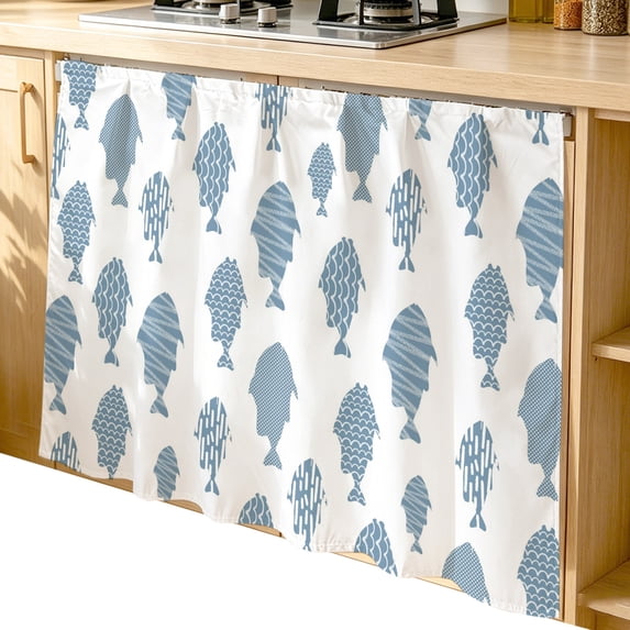 Cabinet Curtain 35''W x 35''L,Abstract Art Fish Blue Under Sink Curtain ...
