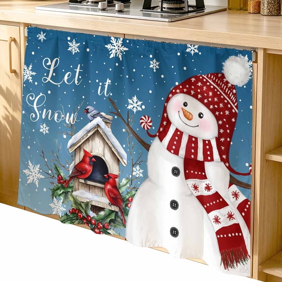 Cabinet Curtain 35''W x 35''L,Blue Grey Snowman Christmas Under Sink ...