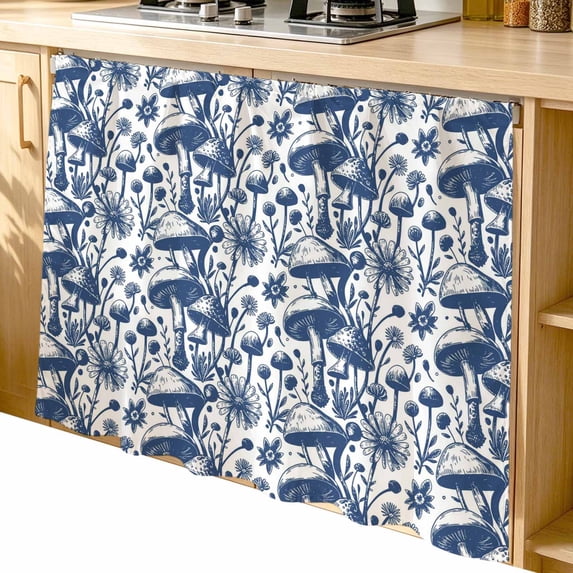 Cabinet Curtain 35''W x 35''L, Blue Mushrooms Under Sink Curtain Drapes ...