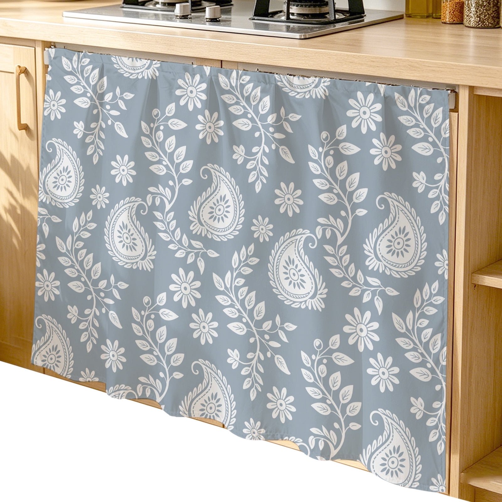 Cabinet Curtain 35''W x 35''L, Blue Paisley Under Sink Curtain Drapes ...