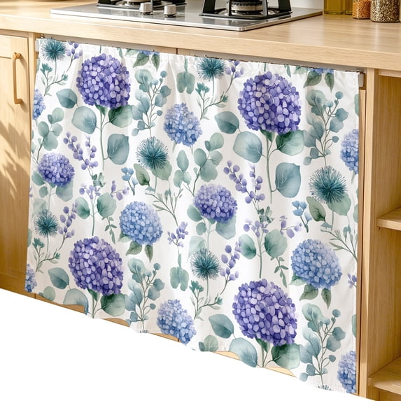 Cabinet Curtain 35''W x 35''L, Blue Purple Spring Floral Under Sink ...